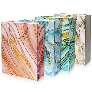 Lancool 12Pack Gift Bag, Gift Bags Small Size, Premium Marble Gift Bags Medium Size, Gift Bags Small Size Bulk, 4 Assorted Designs Foil Gift Bags for Fathers Day, Baby Shower, Birthday, Wedding, Party Favors, 9.25Inch