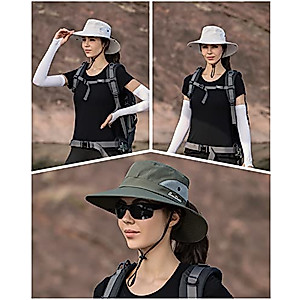 IYEBRAO 2 Pack Womens Ponytail Sun Hat UV Protection Bucket Hats Foldable Wide Brim Summer Boonie Beach Cap Fishing Hiking(Pure Beige & Army Green)