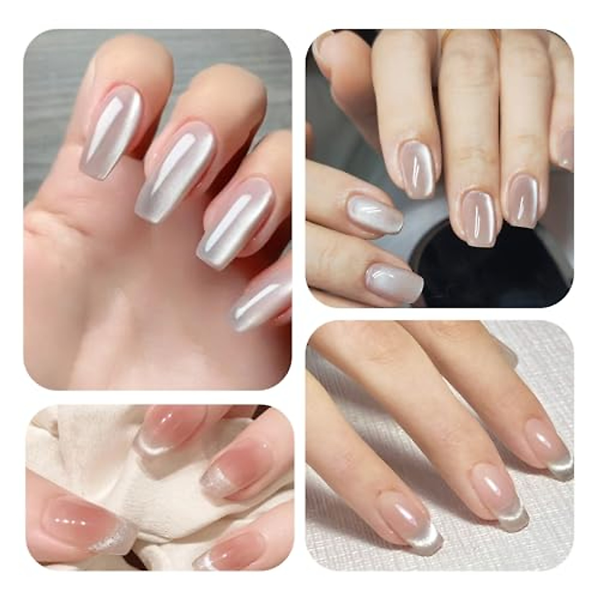 HOSAILY 15ml Cat Eye Gel Nail Polish, New Mirror Nude White Diamond Glitter Holographic Shiny Nail Polish with Magnet, Reflective Translucent UV Gel for Salon Home DIY Nail Manicure