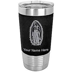 LaserGram 20oz Vacuum Insulated Tumbler Mug, Virgen de Guadalupe, Personalized Engraving Included (Faux Leather, Black)