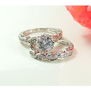 Nickie Bridal Set By Ginger Lyne White Gold Plated Engagement Ring For Women With Matching Wedding Anniversary Band Cubic Zirconia Fashion Jewelry