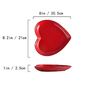 FUYU 2pcs Colorful Heart Shaped Ceramic Dinner Plate Salad Plate Dessert Plate Steak Plate