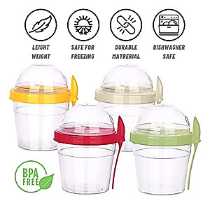 Fairway Finds 4 Pack of 17 oz Yogurt Parfait Cups With Lids Reusable Crunch Cup Portable Cereal Cup Meal Planning Containers Milk Granola Yoghurt Carrying Container Cereal on the go Lids and Spoons