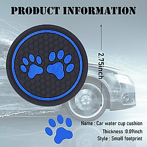 ZKFAR Pack-2 Car Cup Holder Coaster, Silicone Anti Slip Coaster, Dog Paw Car Coaster, Car Interior Accessories, for Most Cars, Trucks, RVs (Blue)