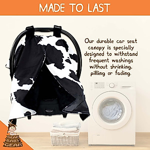 Dear Baby Gear Black and White Holstein Cow Baby Car Seat Canopy with Snap Button Opening — Double Layered Lightweight Cover Keeps Babies Cozy and Sheltered from The Sun — 40 x 30 Inches