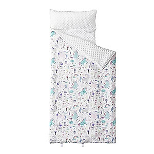 Bunnikins & Clover Toddler Nap Mat with Removable Pillow, Cotton Nap Mats for Preschool, Easy Clean Toddler Nap Pad for Kindergarten, Kids Sleeping Bag for Travel Camping