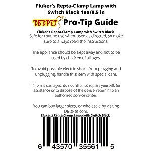 Fluker's Repta-Clamp Lamp with Switch Black 8.5in - Includes Attached DBDPet Pro-Tip Guide