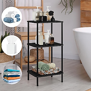 smusei 3 Tier Small End Table Tall Telephone Table with Storage Shelves Black Side Table for Small Spaces Tall Night Stand Table for Bedroom, Living Room, Office, Sofa Couch