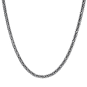 Silverly Men's Women's 925 Sterling Silver Oxidised 3.6 mm Balinese Byzantine Chain Necklace