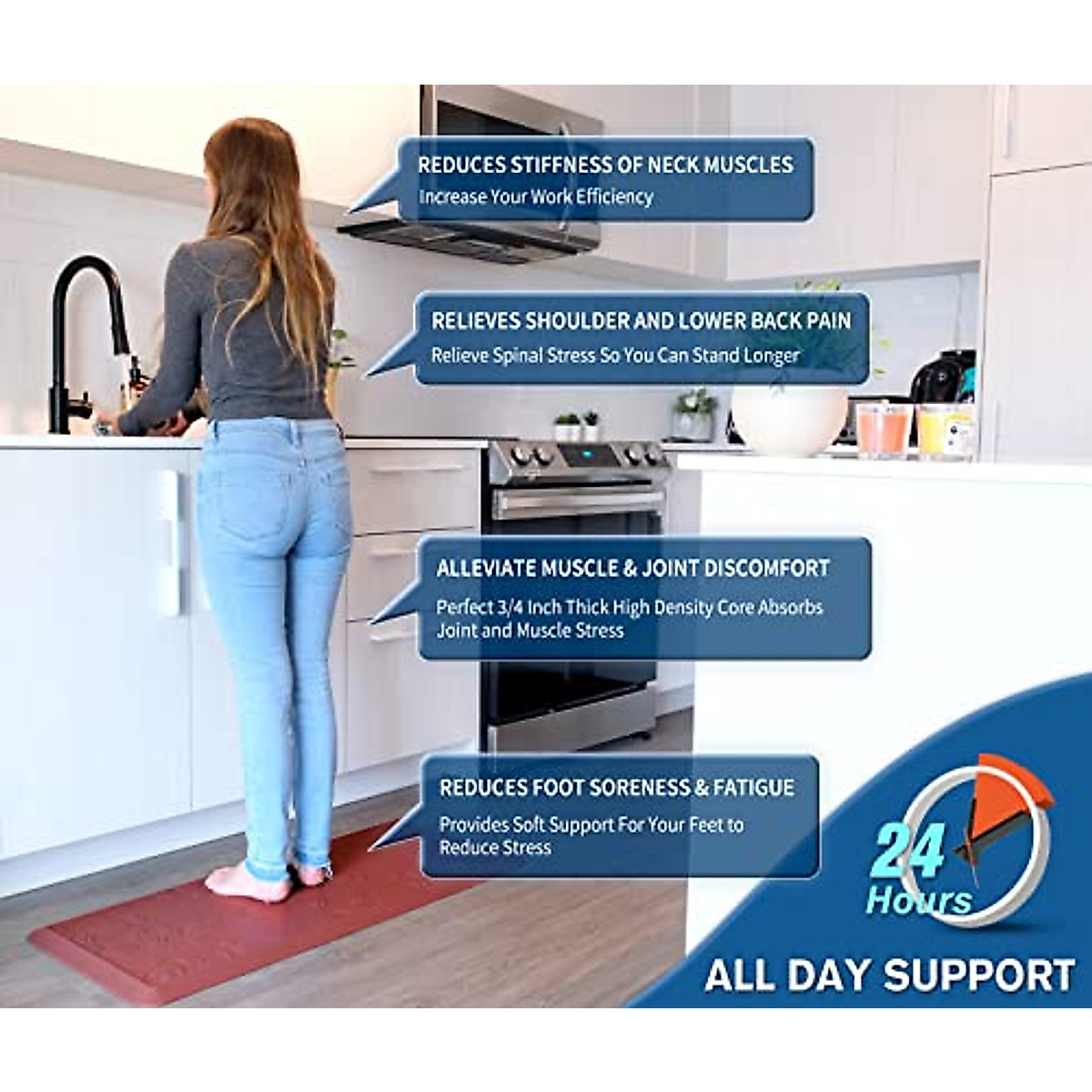 nbstep Anti Fatigue Mats for Kitchen Floor – 3/4 Inch Thick Comfort Kitchen Mat, Standing Desk Mat – Cushioned Memory Foam at Kitchen House Sink Office – Non Slip, Waterproof – Medium 17" x 39" Red