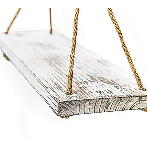 Wood Rope Hanging Floating Shelves Set of 2, Hanging Shelves for Wall Decor, Window Rope Wood Hanging Plant Shelf, Wall Hanging Rope Shelves for Living Room, Bedroom, Bathroom and Kitchen ( White)