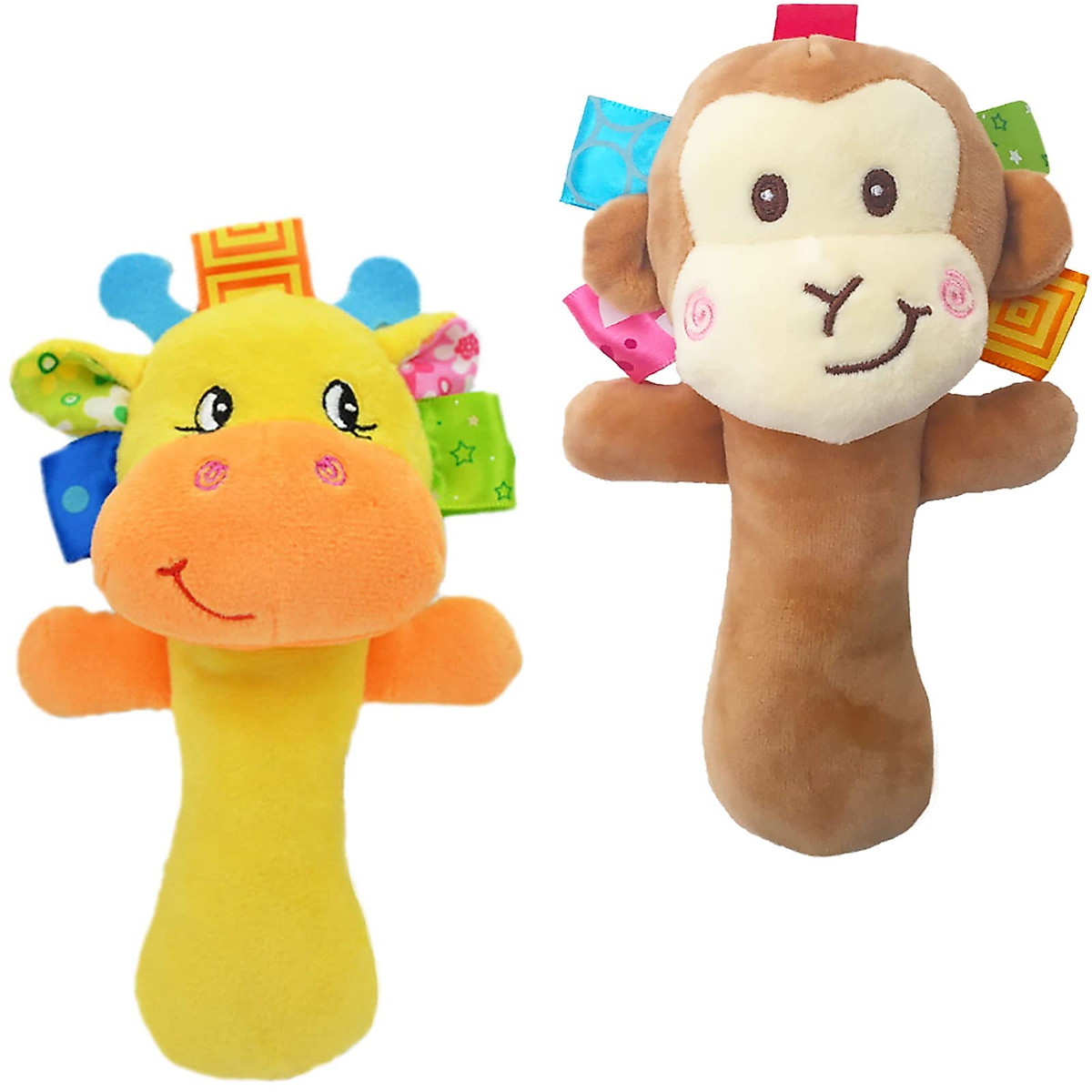 Cartoon Stuffed Animal Baby Soft Plush Hand Rattle Toys Infant Dolls - Giraffe and Monkey