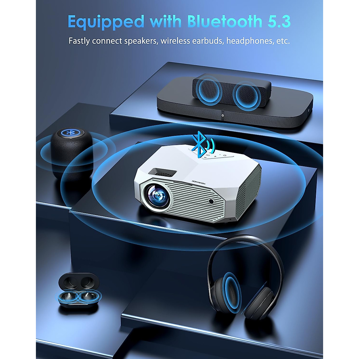 YOWHICK Projector with 5G WiFi Bluetooth, Native 1080P 10000 Lumen HD Outdoor Video Projector Support 4K, Home Theater Movie Projector Compatible with HDMI, VGA, USB, Laptop, iOS Android Phone, White