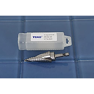 TEMO M35 Cobalt Spiral Flute Step Drill, 12 Size From 3/16 Inch To 7/8 Inch, 1/4 Inch Hex Shank