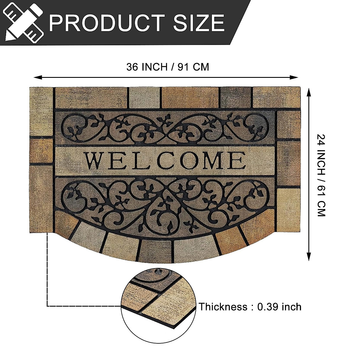 CHICHIC Entrance Door Mat Large 24 x 36 Inch Entry Way Doormat Front Door Rugs Outdoors Heavy Duty Welcome Mat, Non Slip Rubber Back Low Profile for Garage, Patio, High Traffic Area, Vine