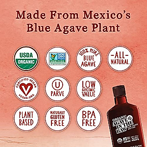 Organic Agave Nectar Sweetener, Blue Agave Syrup - Vegan, Gluten-Free, Low Carb Sugar Substitute for Baking & Drinks