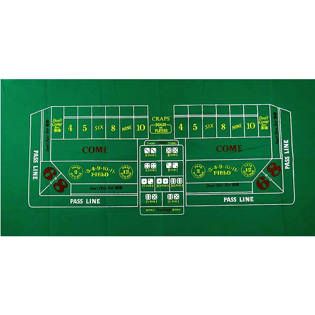 Cyber-Deals Craps & Texas Hold'em Poker Layout 2-Sided Reversible Premium Felt 6ft x 3ft with Authentic Las VegasNevada Casino Table-Played Dice & Cards, Plus Storage Pouch (Las Vegas Only)
