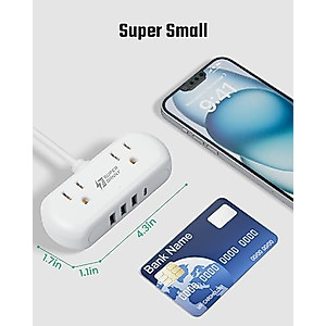 Power Strip with USB, SUPERDANNY Mini Surge Protector with 2 Wide-Spaced Outlets, 3 USB-A 1 USB-C, 5 Ft Extension Cord, Flat Plug, Compact Size Desktop Charging Station Travel, Home, Office, White