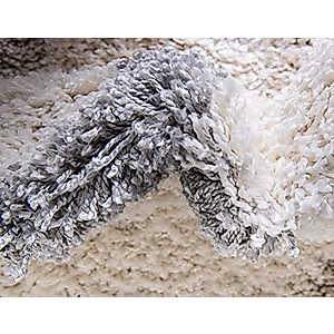 Unique Loom Hygge Shag Collection Modern Moroccan Inspired, Geometric Design, Plush & Cozy Area Rug, 2' 2" x 3' 0", Ivory/Tan