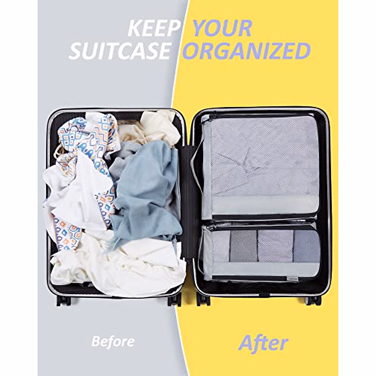 BAGSMART Keep Shape Packing Cubes, 7 Set Packing Cubes for Travel, Lightweight Travel Cubes for Packing, Suitcase Organizer Bags Set for Travel Essentials Grey