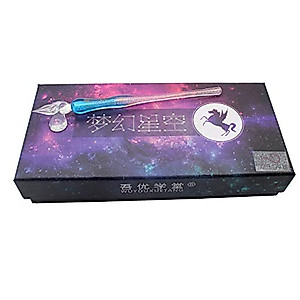 XIAOYU 7 Pieces Glass Dip Pen Set Handmade Starry Sky Calligraphy Pen and 4 Bottle Inks - Lake Blue