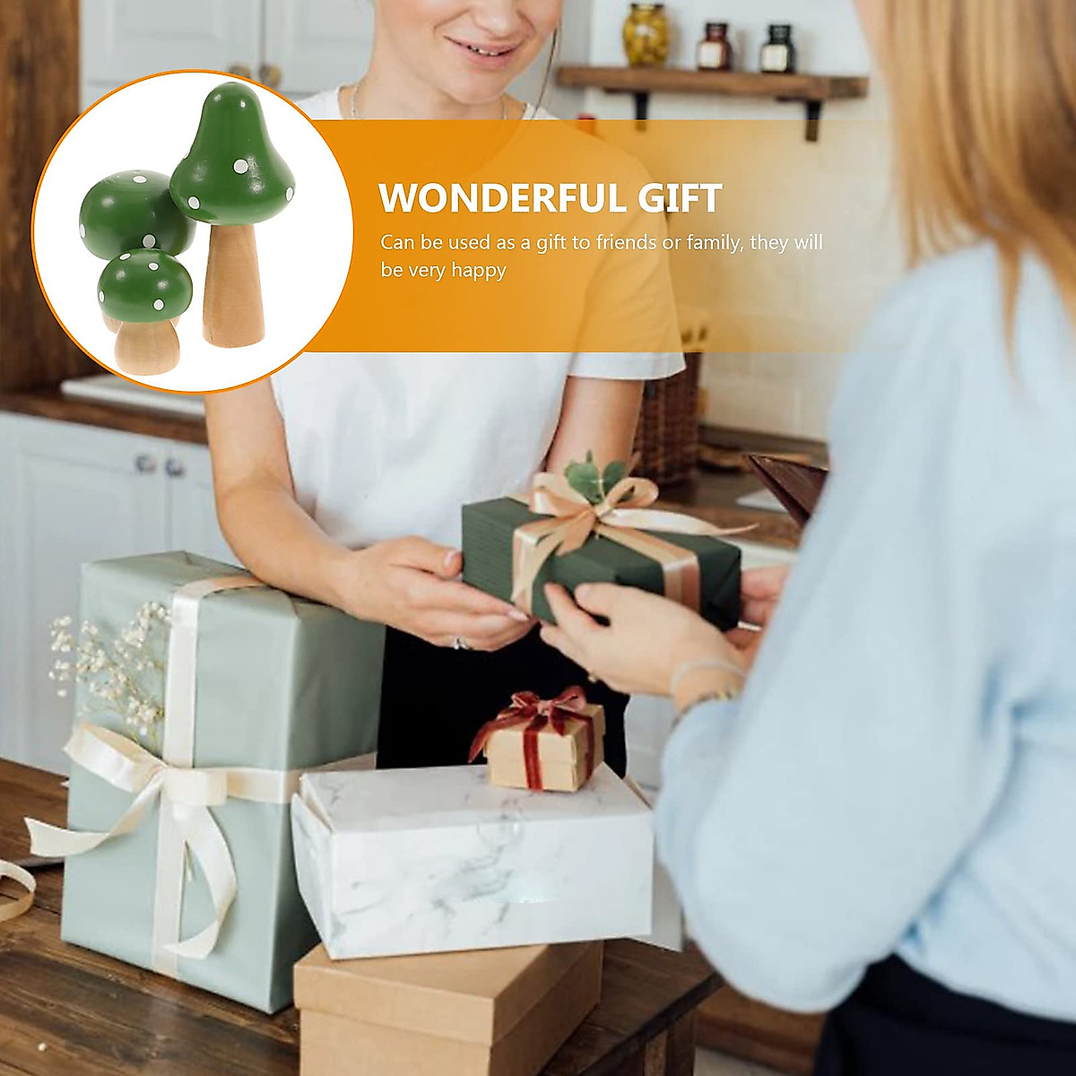 SUPVOX 3pcs Mushrooms Miniature Figurines Mini Wooden Mushrooms Fairy Garden Accessories Flower Pots Micro Landscape Decoration Supplies (Green)