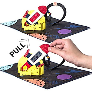 Ribbli Rocket Pop Up Card, Pop Up Birthday Card, Happy Birthday Card for Men Dad Husband Boyfriend Brother Son Kids, with Envelope