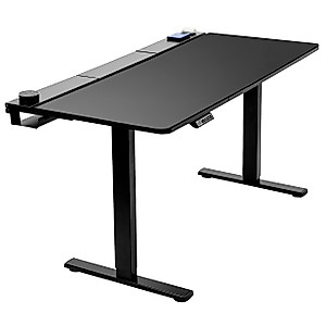 VIVO Electric Height Adjustable 60 x 30 inch Memory Stand Up Desk, Black Table Top with Built-in Concealed Cable Trays and Full-Size Pad, Black Frame, Standing Workstation, DESK-KIT-1B6-P3B