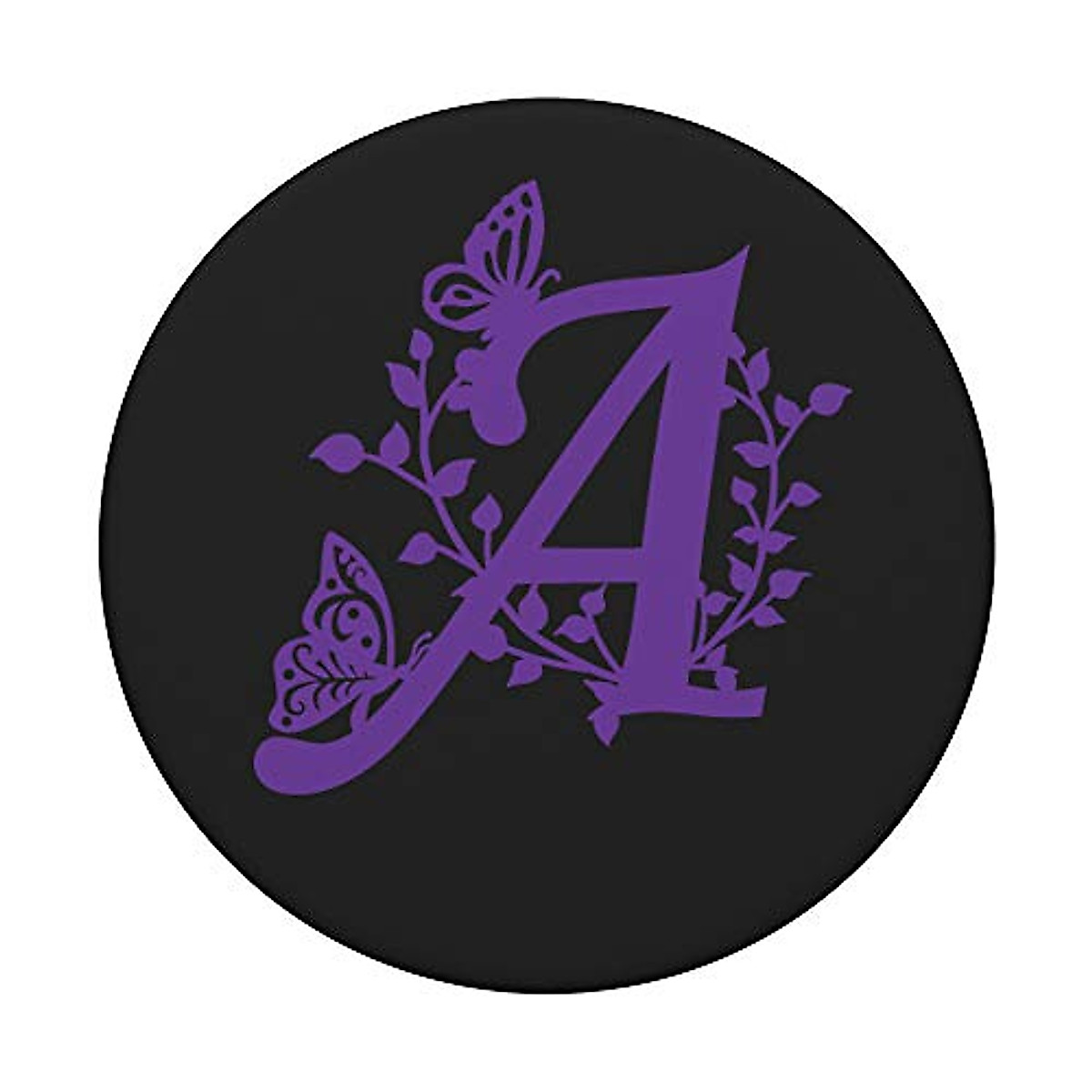 Black Purple Violet Monogram Letter A Initial Butterfly PopSockets Swappable PopGrip