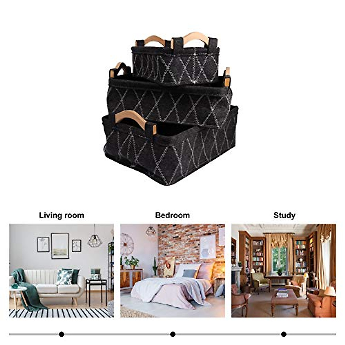 Cabilock 3pcs Storage Basket Bins Japanese Style Fabric Sundries Shelf Baskets Collapsible Laundry Basket Storage Cube Box Foldable Organizer with Handles for Clothes Toys Books Black