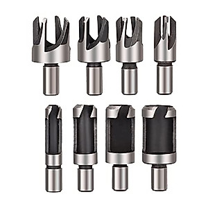 dophee 8Pcs Wood Plug Cutter Drill Bit Set, Straight and Tapered Taper 1/4" 3/8" 1/2" 5/8" Cutting Tool Cork Drill Bit Knife for Woodworking