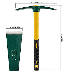 KEILEOHO 15 Inches Pick Mattock Hoe, Forged Weeding Garden Pick Axe with Rubber Handle, Weeding Mattock Hoe for Gardening, Loosening Soil, Camping, Planting Vegetables and Fruits