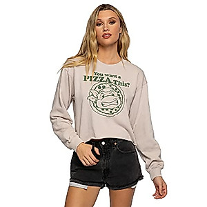 Suburban Riot TMNT Official You Want A Pizza Me Women's Crop Fleece Sweatshirt (Medium) Cream