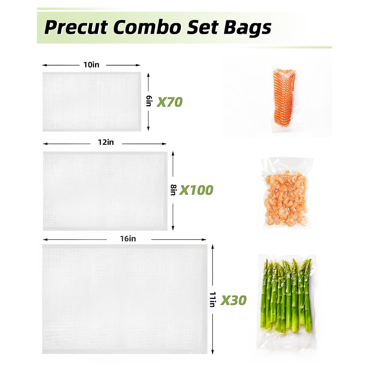 Colemoly Vacuum Sealer Bags for Food 200 Count Gallon 11" x 16", Quart 8" x 12" and Pint 6" x 10" Commercial Grade BPA Free Precut Vacuum Seal Bags for Meal Prep Storage Sous Vide