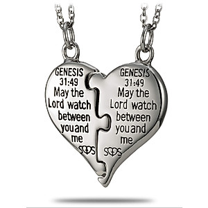 Stainless Steel Puzzle Piece Split Heart Necklace-Genesis 31:49