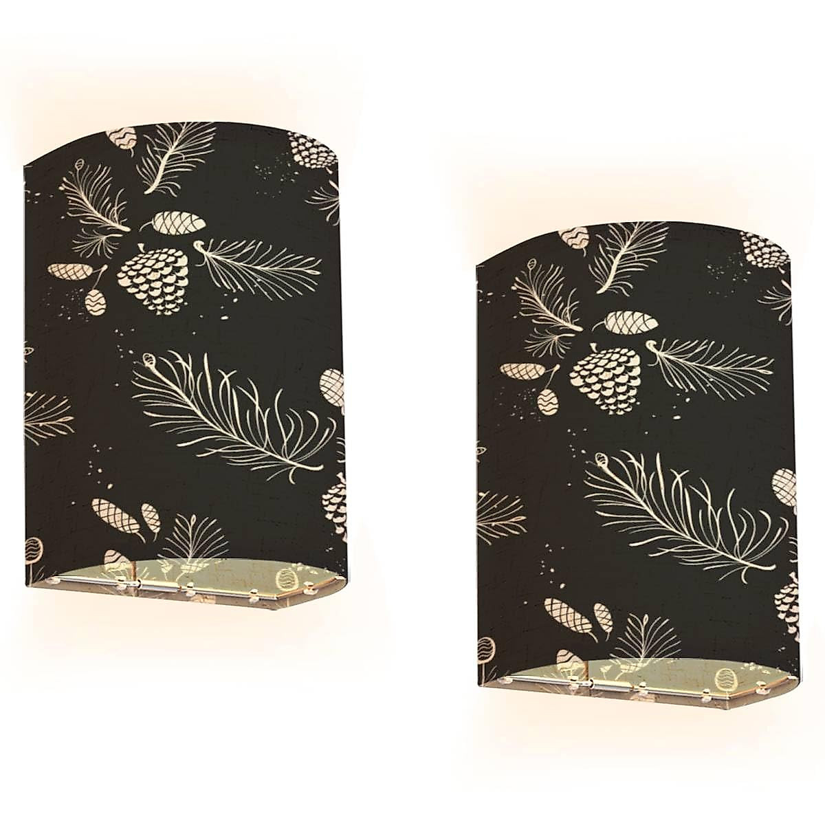 AURFIAIUOP Rechargeable Sconces Set of Two Pine Cones Christmas Adjustable Brightness Fabric Wall Lamps Wireless Lights Fixtures for Bedroom Living Room Hallway