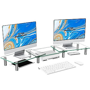 Zimilar Monitor Stand Riser with Metal Mesh Drawer, Height Adjustable Monitor Riser with Phone Holder for Computer Dual Glass Monitor Stand Riser, 3-Shelf Tempered Glass Monitor Stand