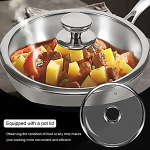 FALESOUL Tri-Ply Stainless Steel Frying Pan, 10 inch Skillet with Lid, Stainless Steel Uncoated Cooking Pan, Kitchen Egg Skillet, Dishwasher and Oven Safe, Heavy Duty and Detachable Handle