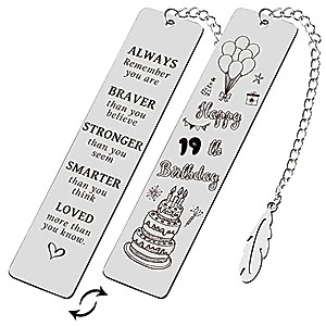 Happy 19th Birthday Stainless Steel Reading Bookmarks, Double Sided Engrave Inspirational Bookmarks for Book Lovers, Girls, Boys, Students, Teens 19 Years Old Birthday Graduation Christmas Gifts