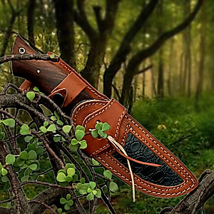 Handmade Hunting Knife Bushcraft Fixed Blade Knife Damascus Steel Survival Knife Fix Blade Knife Camping Knife EDC 10'' Overall Rose Wood With Leather Sheath