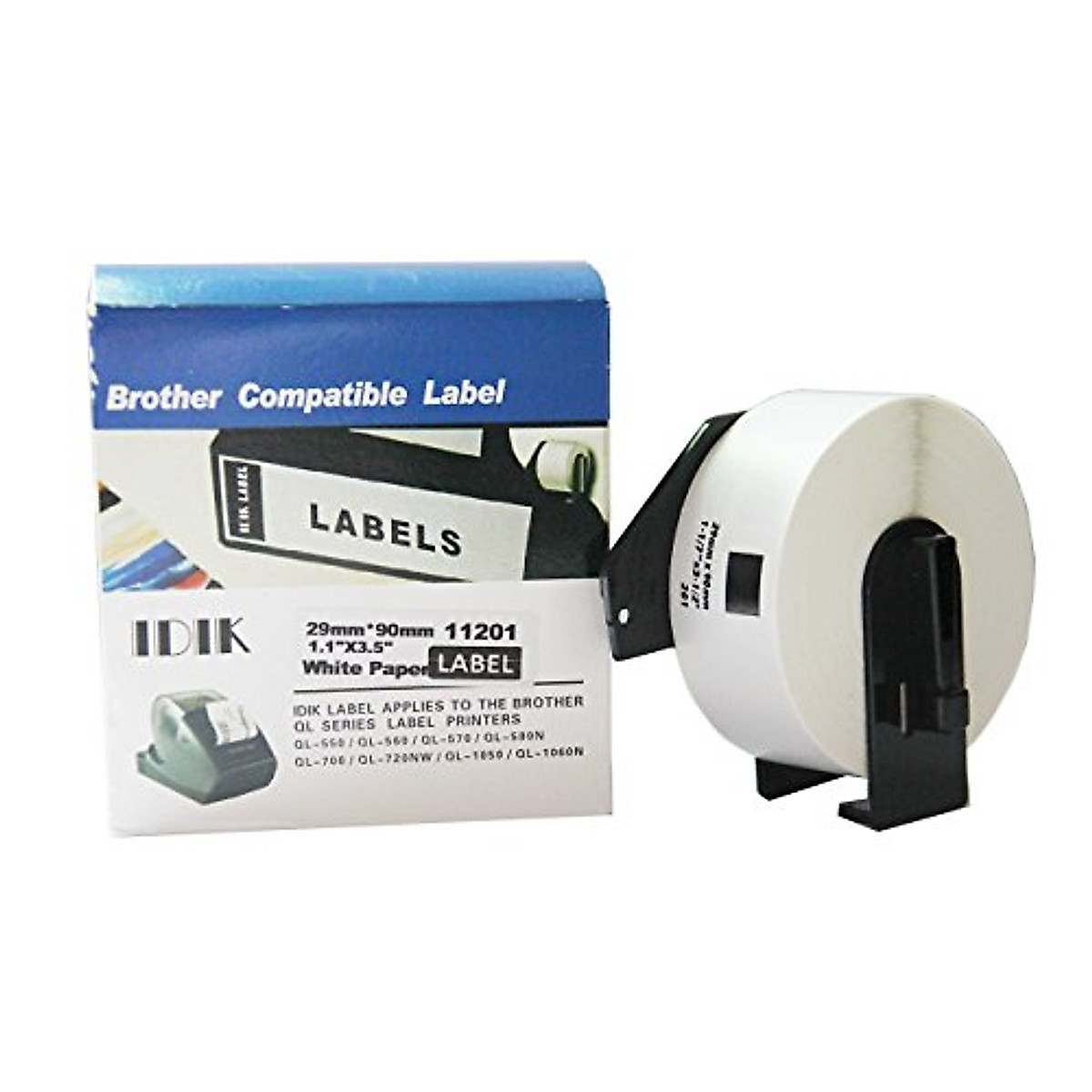 IDIK-11201 Replacement Labels Compatible with Brother DK-1201 Standard Address Label 29mm x 90mm x 400pcs/roll Packed in Individual Printed Retail Box with Permanent Cartridge