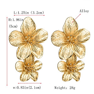 Boho Matte Flower Stud Earrings Chic Floral Statement Dangle Earrings for Women Gold Statement Earrings