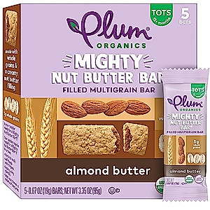 Plum Organics | Mighty Nut Butter Snack Bars | Organic Toddler & Kids Snacks | Almond Butter | 0.67 Ounce Bar (40 Total)