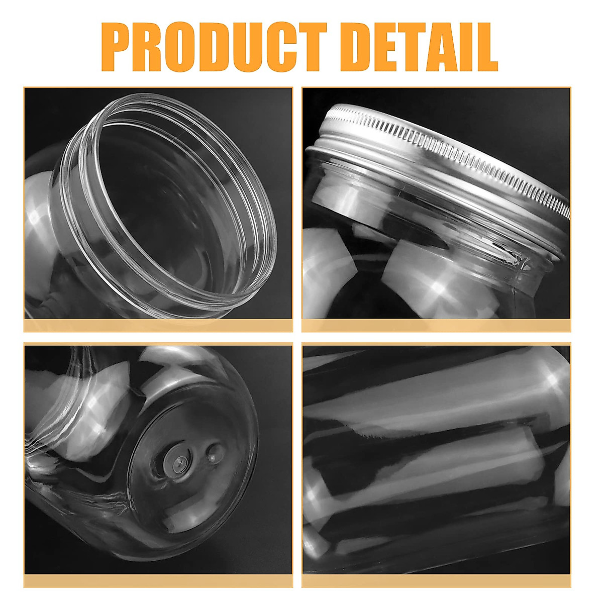 FIREBOOMOON 6 Pack 16 Ounce Clear Plastic Mason Jars Containers With Screw Sealing Metal Tinplate Lids,Refillable Empty PET Plastic Slime Candy Storage Jars Containers for Home Kitchen Art Craft