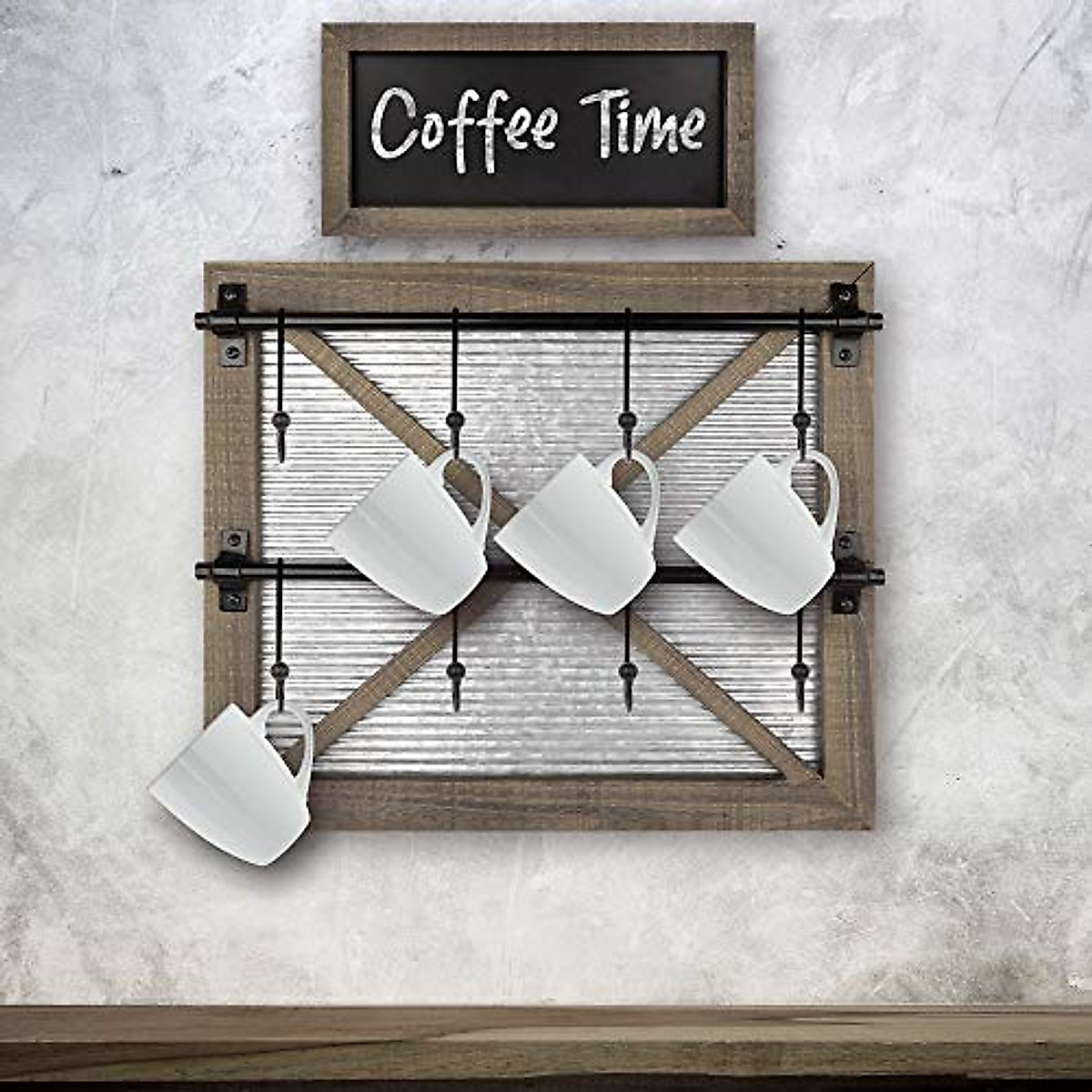 Autumn Alley Rustic Farmhouse Mug Rack Wall Mounted with Blackboard for Coffee Sign Decor - Galvanized Farmhouse Kitchen Decor