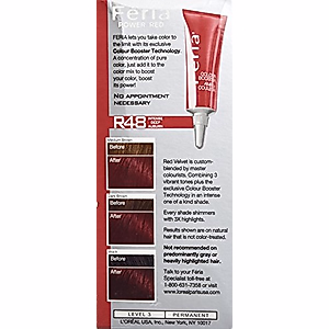 L'Oreal Paris Feria Multi-Faceted Shimmering Permanent Hair Color, R48 Red Velvet (Intense Deep Auburn), Pack of 1, Hair Dye