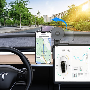 Ciencimy Tesla Phone Mount【Stronger Magnet Power】【Flip Cover Locking Design】 Compatible with Tesla Model 3/Y & iPhone 15/14/13/12 Mini Pro Max Plus,Perfect Tesla Accessories 2023