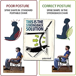 STRONGBACK Beach Chairs - Low Gravity Recliner 2.0 Portable Beach Chair - with Built-in Lumbar Support, Heavy Duty Folding Beach Chairs, Great for Travel, Blue/Gen 2