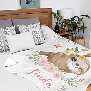 Custom Name Personalized Baby Blankets - Sloth Design for Kids - Soft 50"x60" Throw Blanket