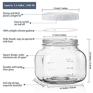 Folinstall 81 Oz/0.6 Gallon Airtight Glass Jar with Lids, Wide Mouth Half Gallon Mason Jar for Pickle, Cookie, Kombucha, Flour, Sugar. Set of 2 Large Pickle Jar with 2 Scale Marks